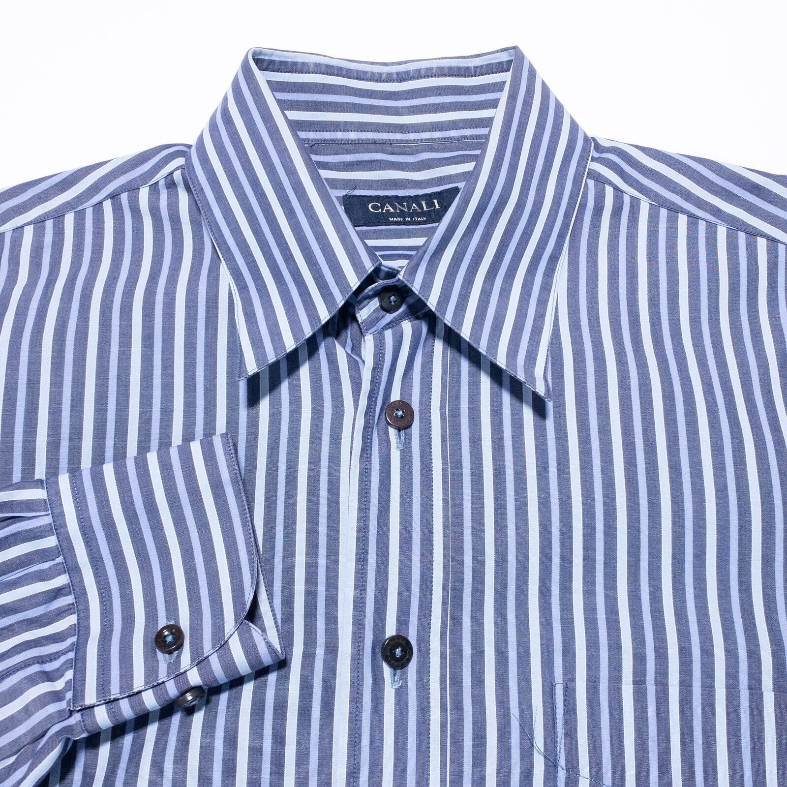 Canali Canali Dress Shirt Men's Medium Blue Striped Made in Italy Long ...