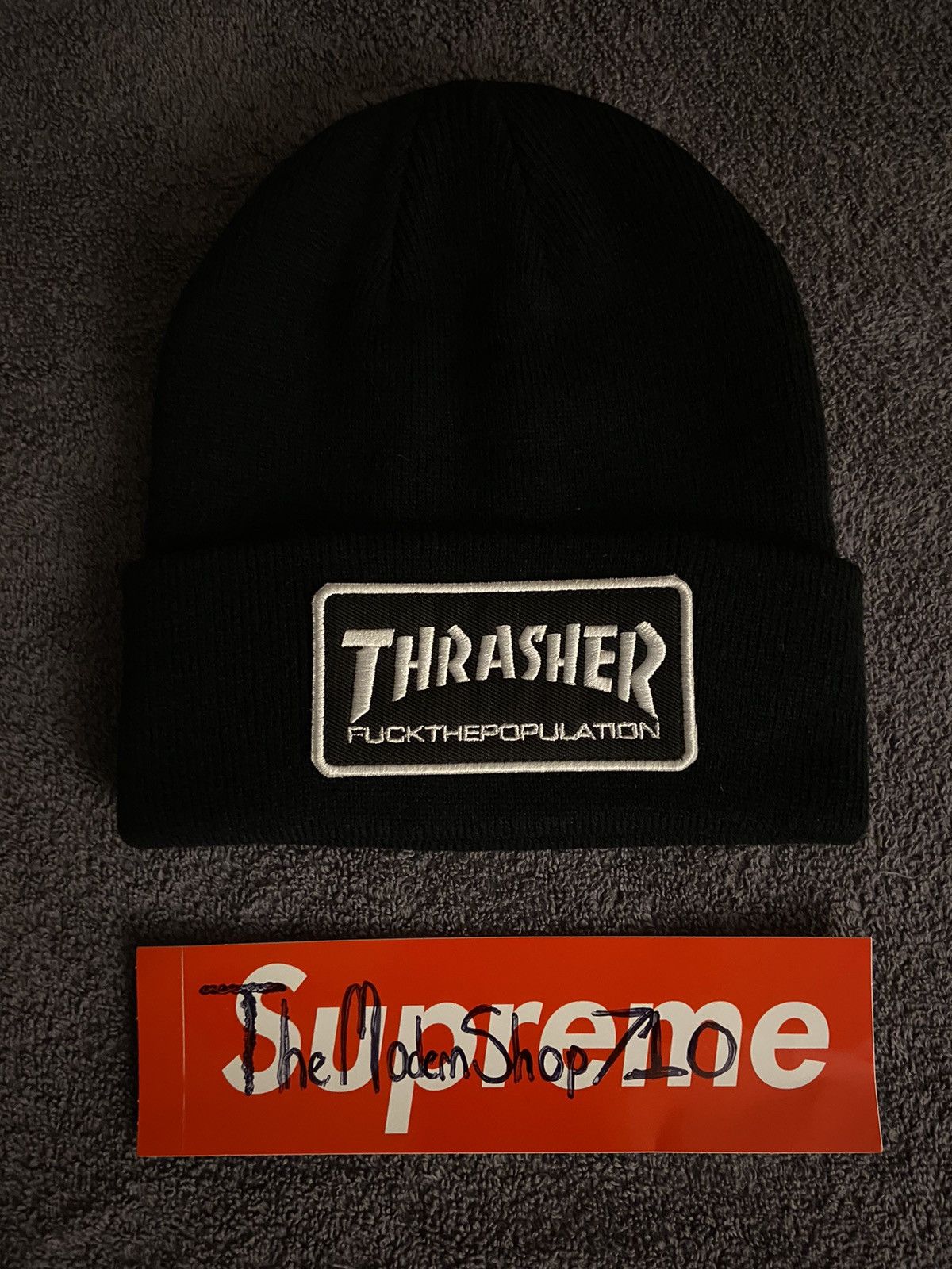 Fuck The Population × Thrasher FTP + Thrasher Logo Beanie | Grailed