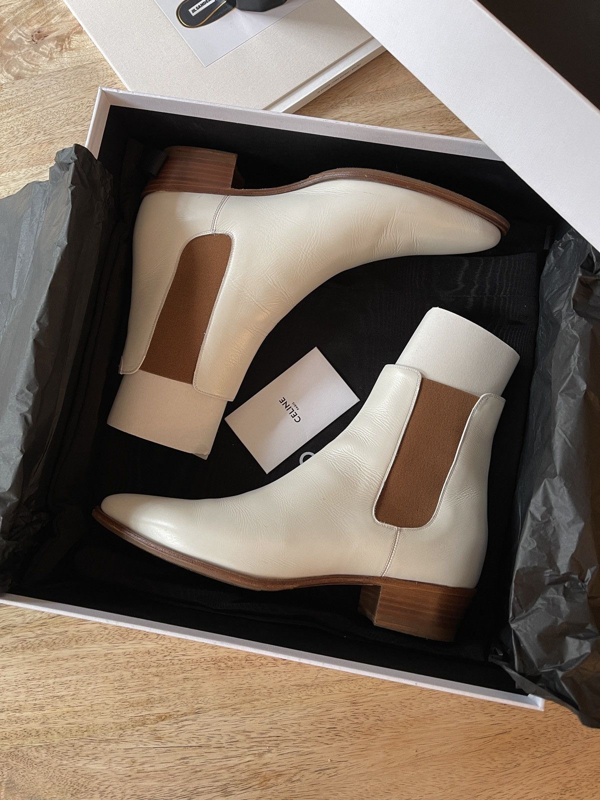 Celine SS20 Jacno Boots in Off White Pearl Leather | Grailed