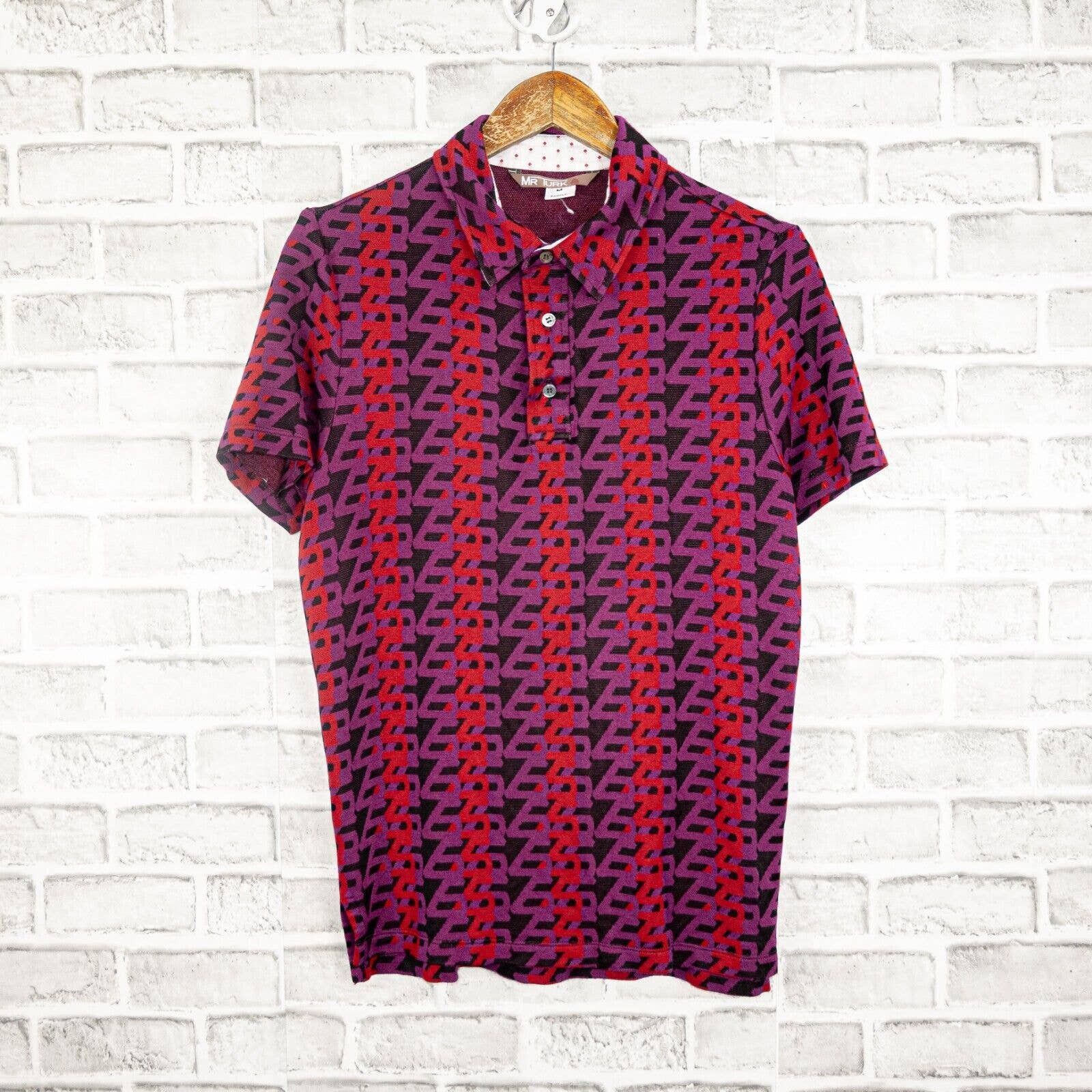 Mr. Turk MR TURK Short Sleeve Polo Shirt Knit Purple Red Geo Print ...