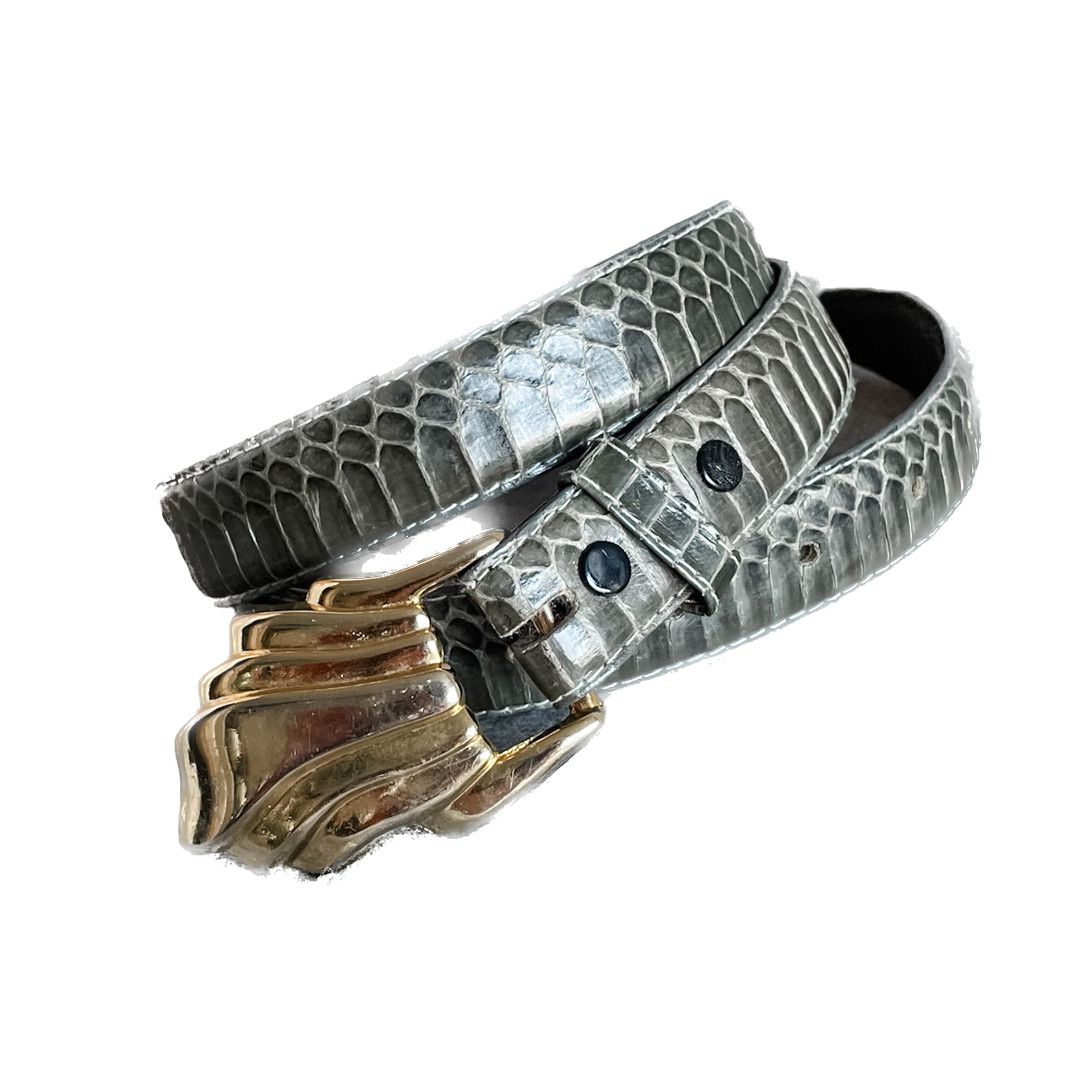 Vintage Vintage gray genuine snake skin decorative gold buckle belt ...