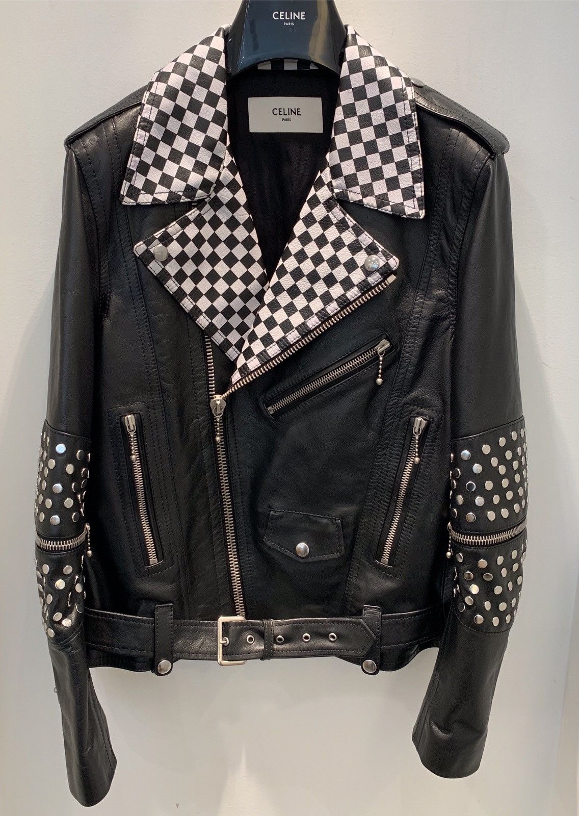 Celine × Hedi Slimane Super rare runway moto with studs sleeve $8900 ...