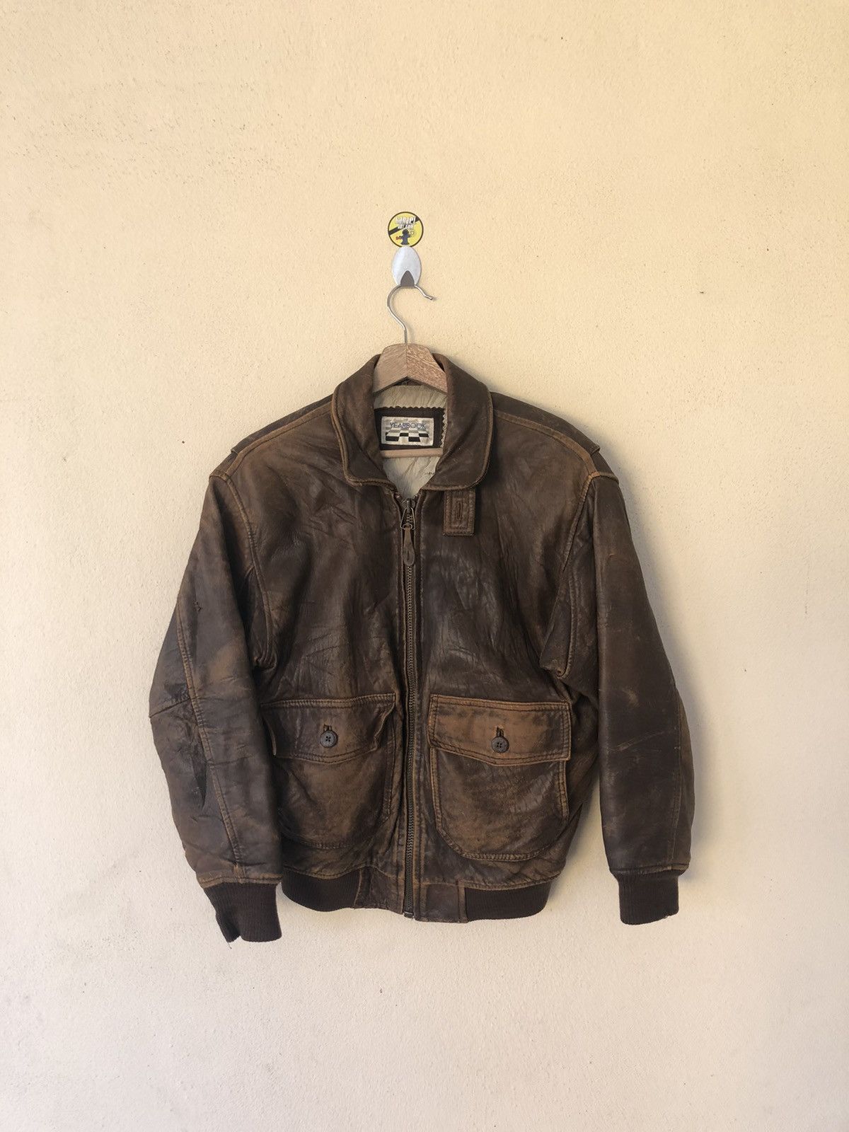 Bomber Jacket × Leather Jacket × Vintage Vintage Yearbook Worldmap ...