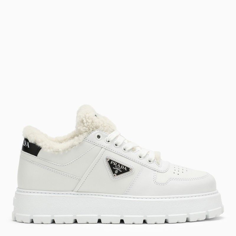 Prada Prada White Leather And Sheepskin Trainer | Grailed
