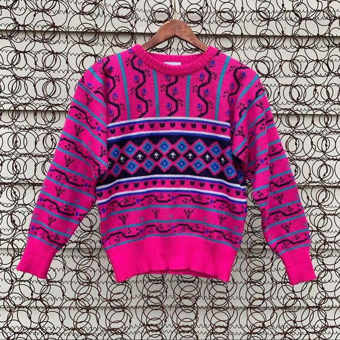 Vintage Vintage 80s Meister neon pink knit stripe sweater | Grailed