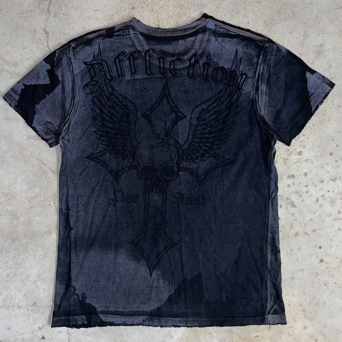 Affliction Crazy Y2K Affliction Skull Cyber Grunge Punk AOP Black Tee ...