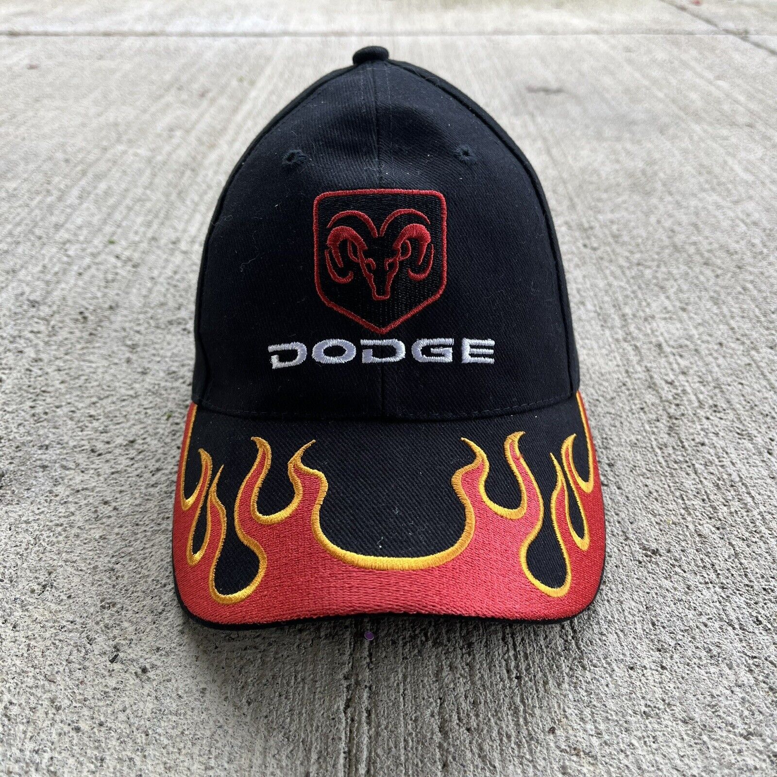 Vintage Dodge Strapback Hat Baseball Cap Black Embroidered Flames Mopar ...