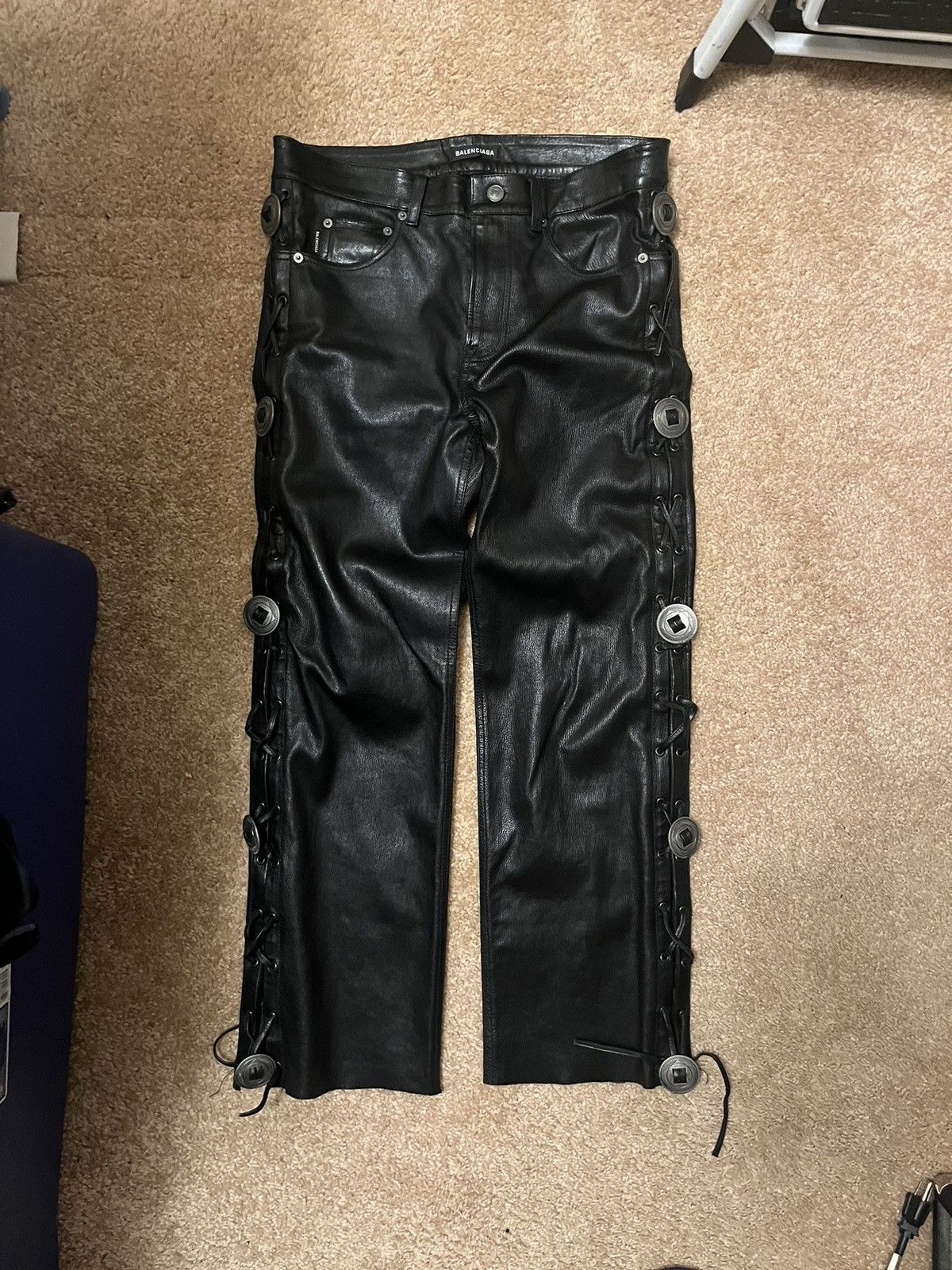 Balenciaga ss19 leather cowboy side buckle strap pants | Grailed