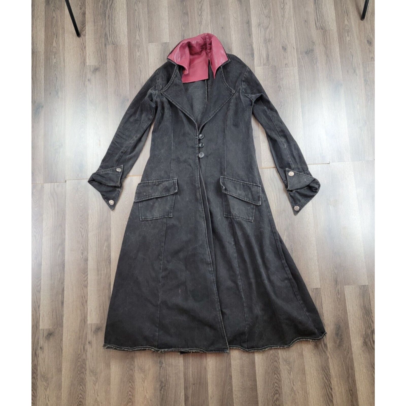 Vintage Rare Vintage Red Balls On Fire Trench Coat Goth Black Long ...