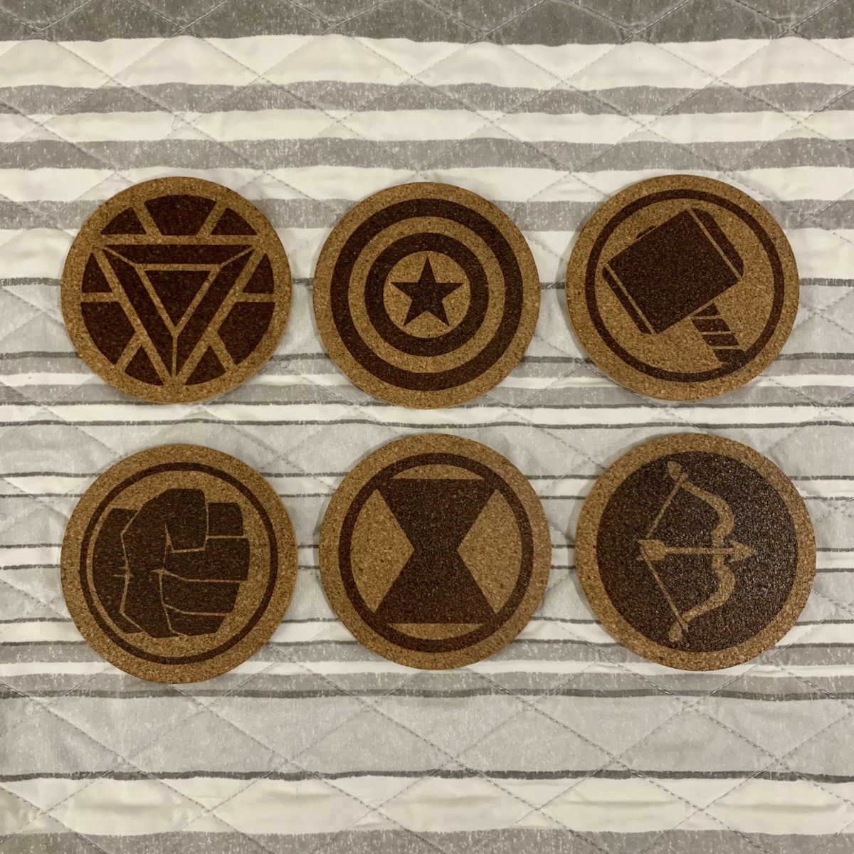 Other Avengers MCU Original Six Symbols Cork Coaster Lot of 6 | Grailed