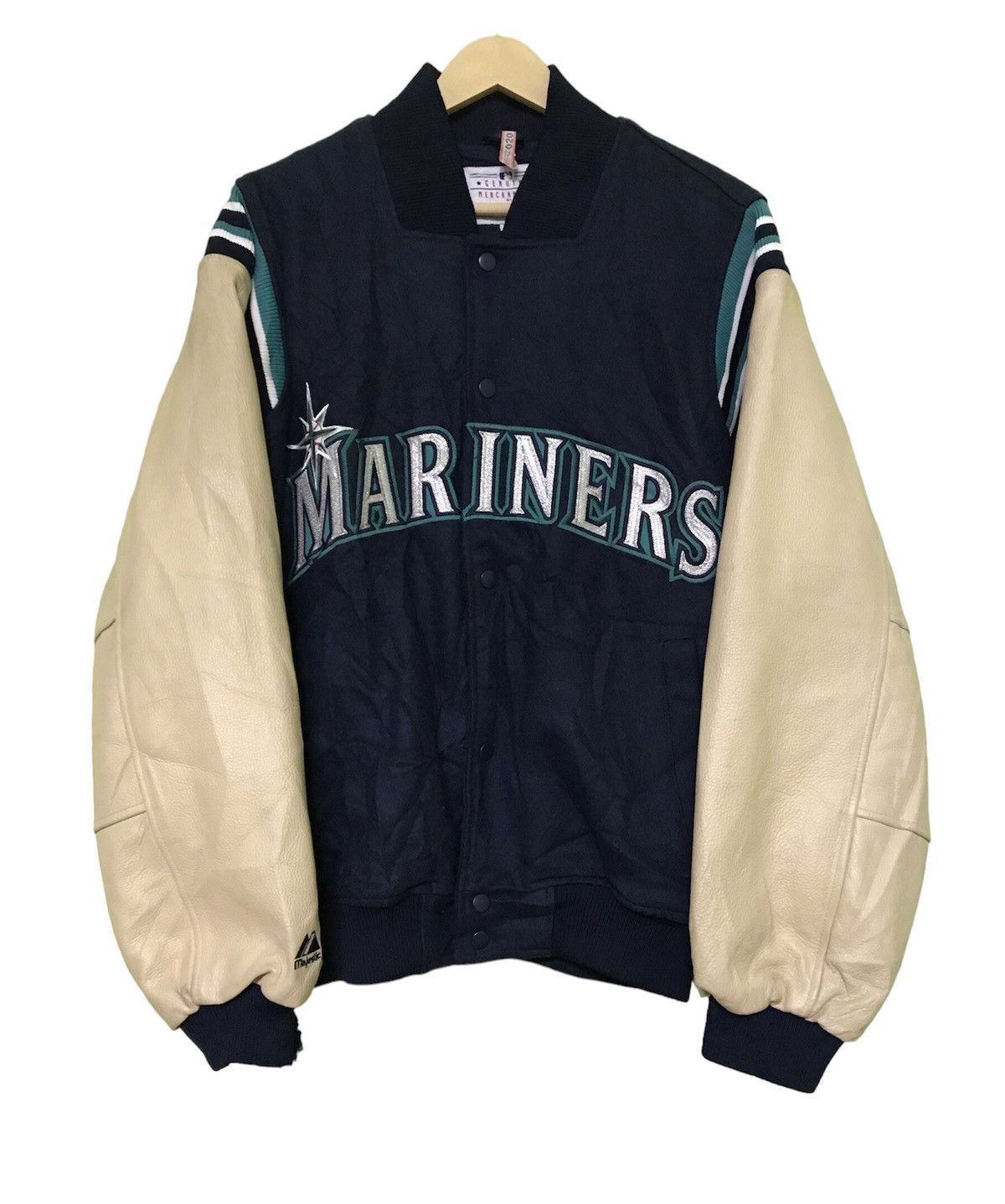 MLB vtg 90s MLB Seattle Mariners Wool With Leather Arm Jacket | Grailed