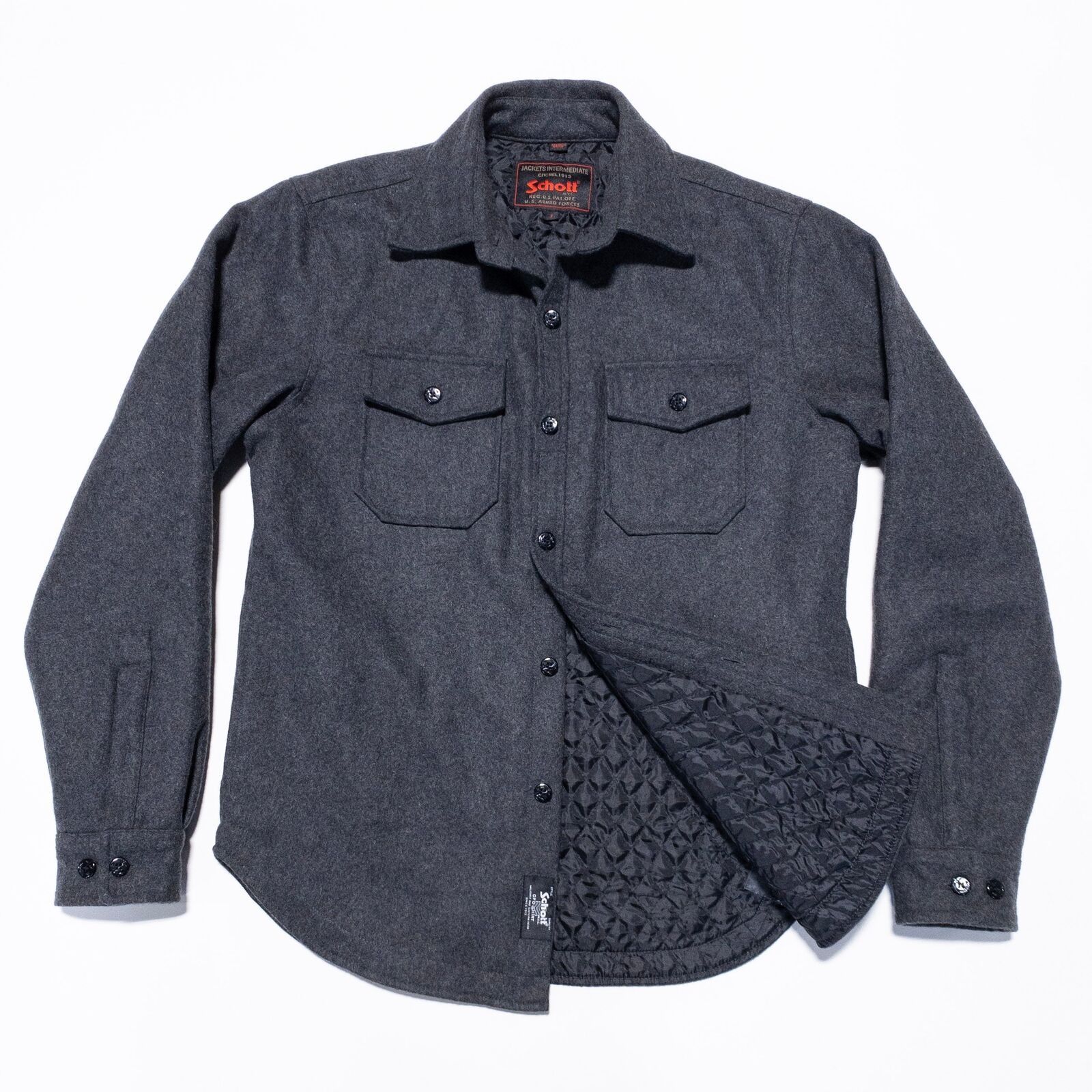 Schott Schott CPO Shirt Jacket Men's Small Wool Blend Quilt Lined Gray ...