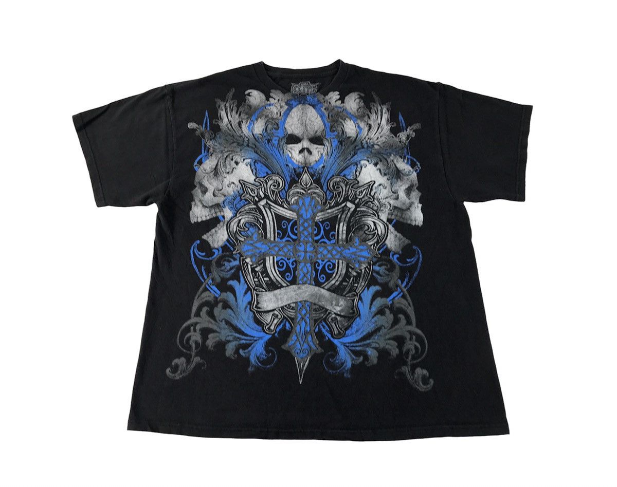 Vintage MMA Elite Big Cross Skull Logo Printed Tee T-shirt | Grailed
