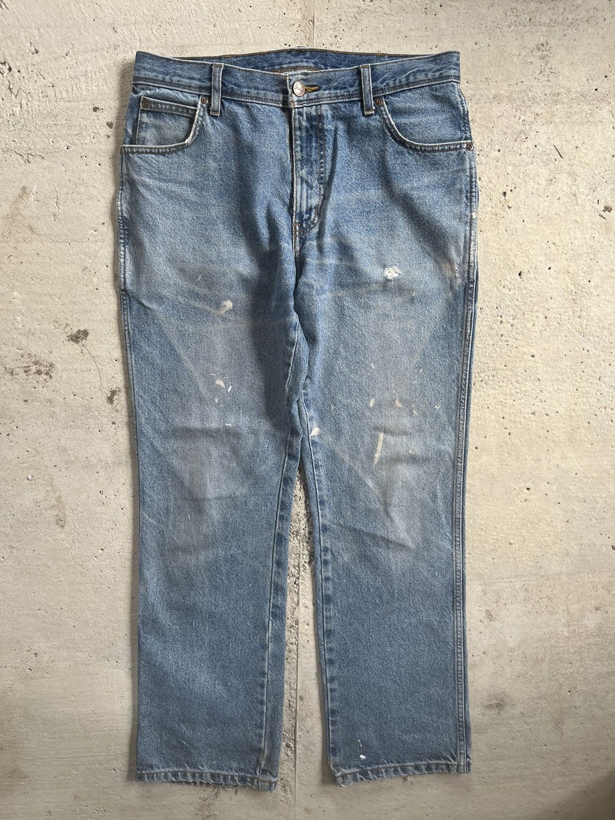 Vintage Vintage Wrangler Thrashed Painted Heelbite Jeans | Grailed