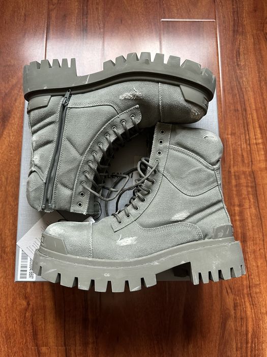 Balenciaga Balenciaga Khaki Distressed Strike Boots | Grailed