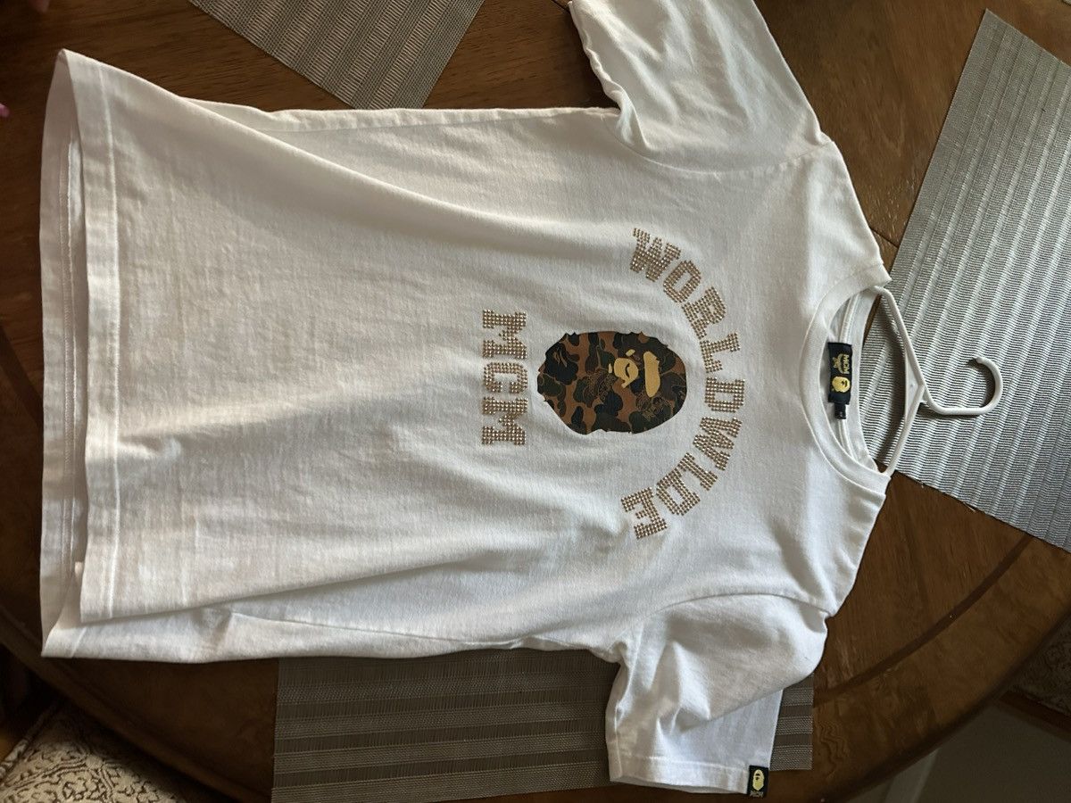 Bape Bape x MCM Rhinestone College Tee | Grailed