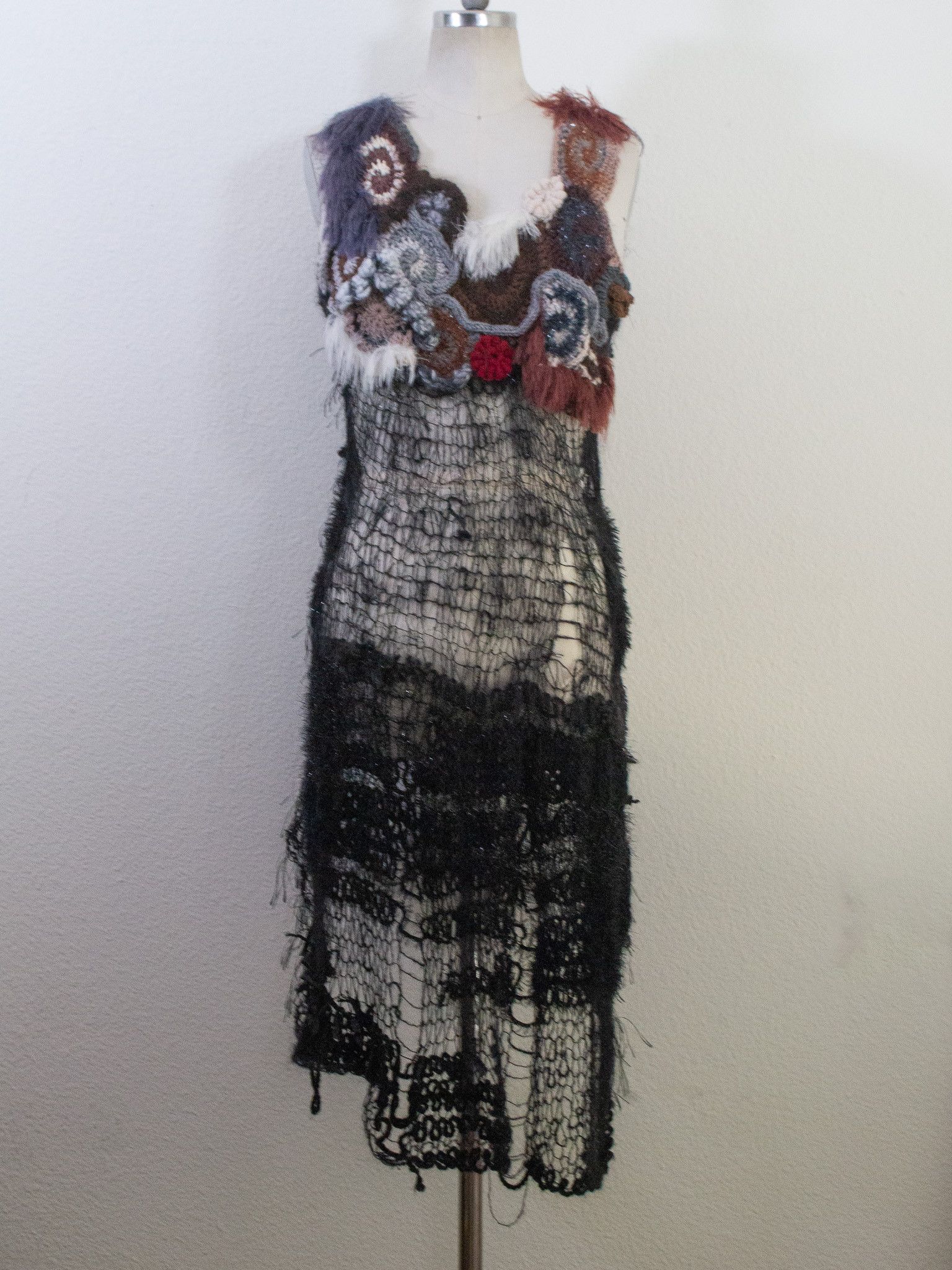 Rodarte Loose Hand Knit Dress with Crochet Flowers | Grailed