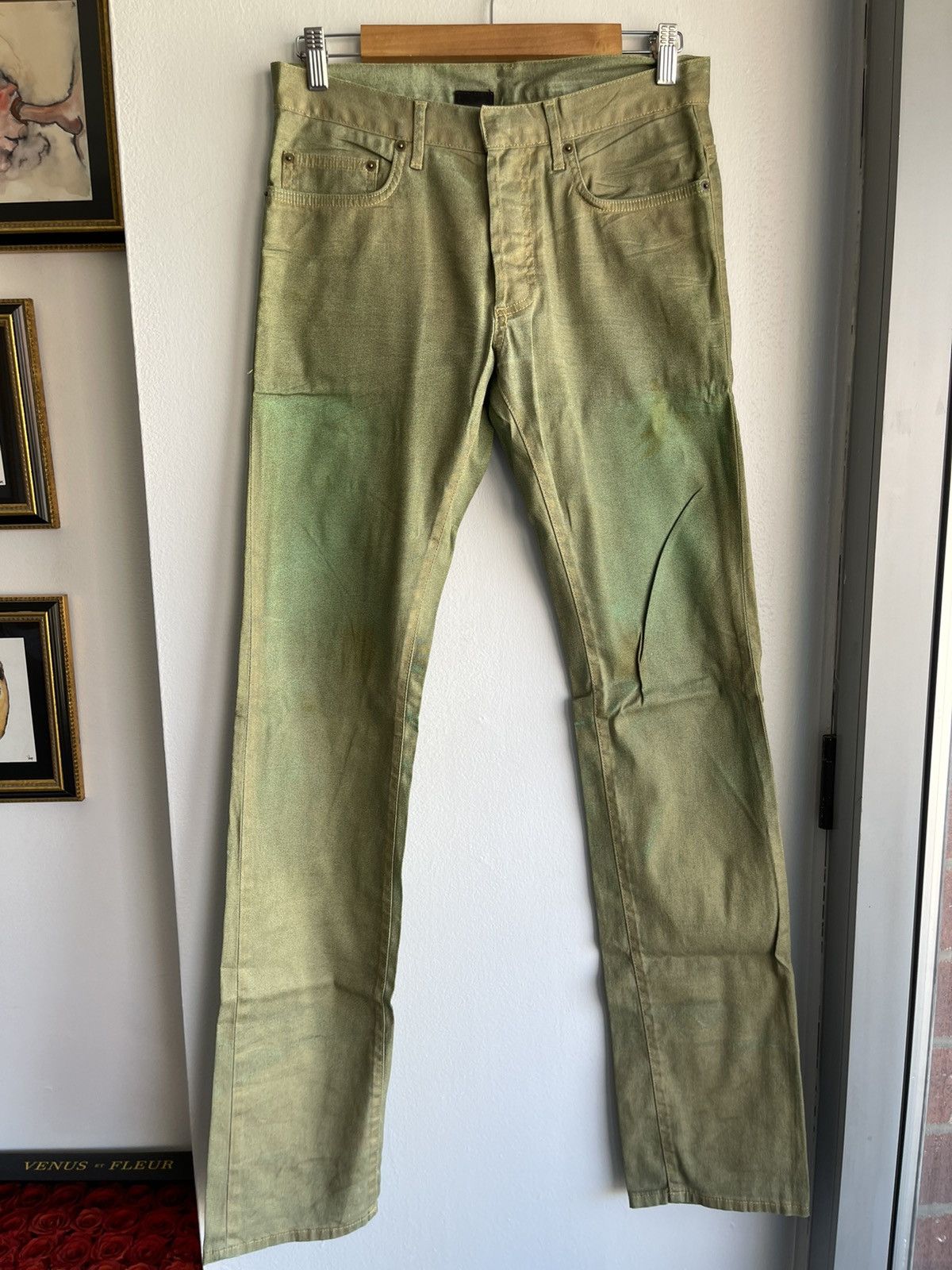 Dior × Hedi Slimane Dior Homme 06 1/1 Sample Green Denim Baked Jeans 28 ...