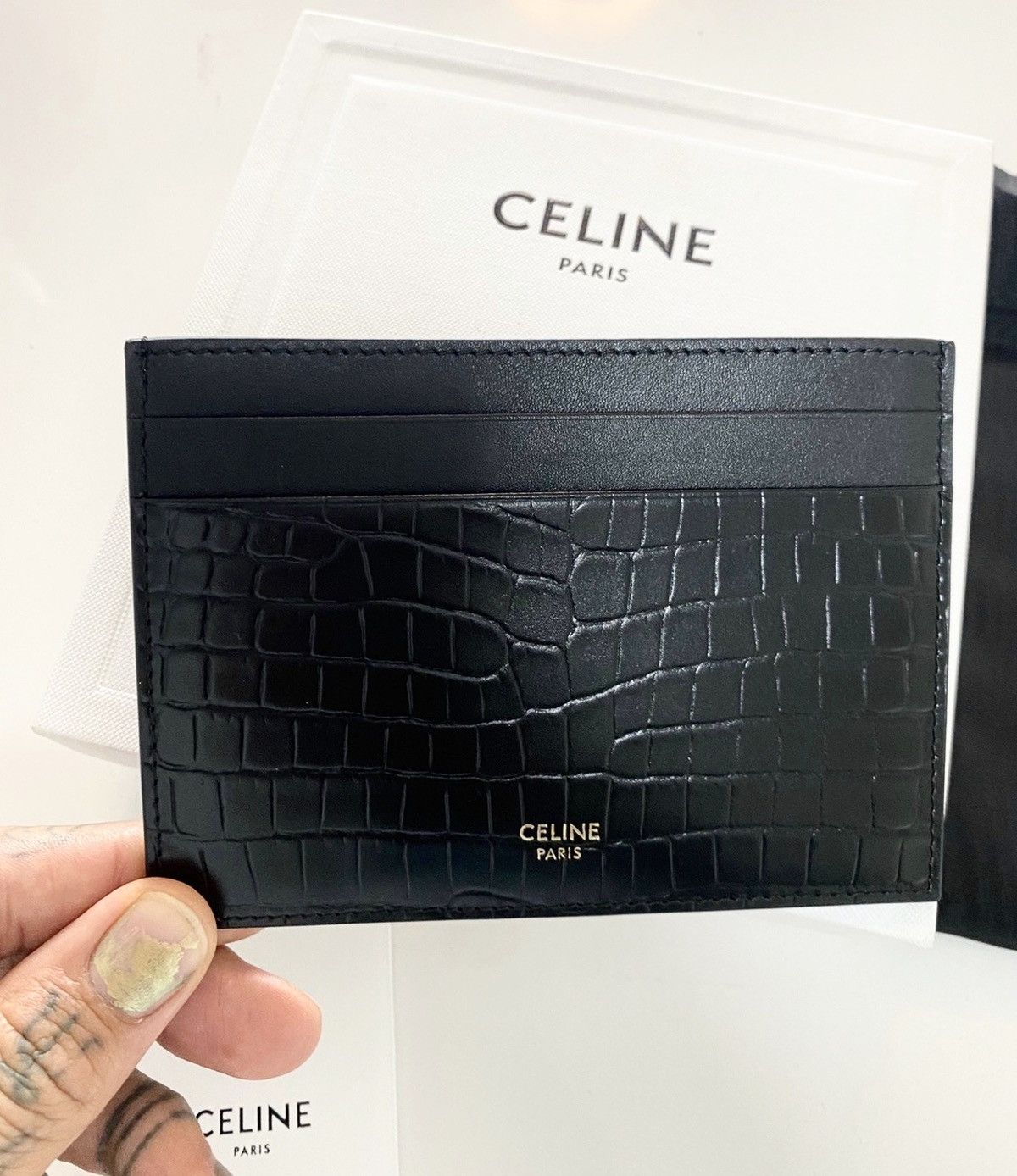 Celine CELINE NEW FW19 Black Croc Card Wallet | Grailed