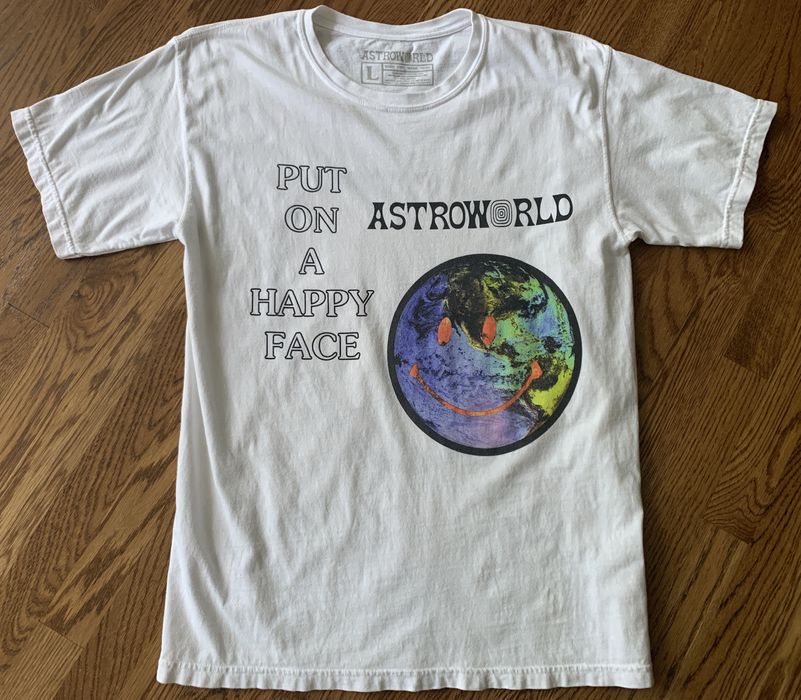 Travis Scott Large Travis Scott Happy Face Smiley White Cactus T-Shirt ...