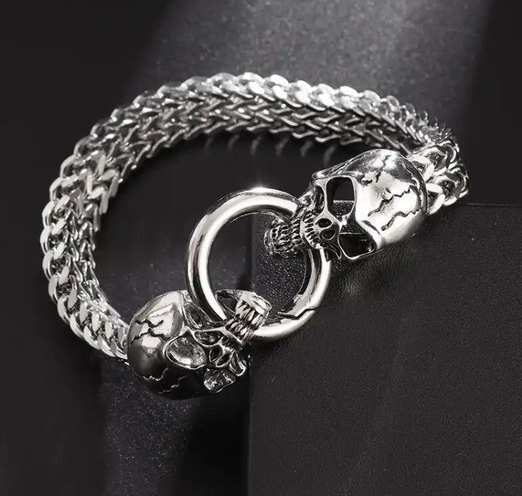 Cuban Link Chain Skull Mesh Chain Bracelet | Grailed