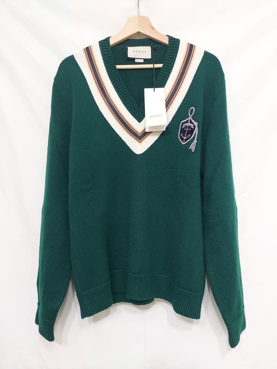 Gucci Varsity College Cricket Anchor Crest Knit V Neck Sweater | Grailed