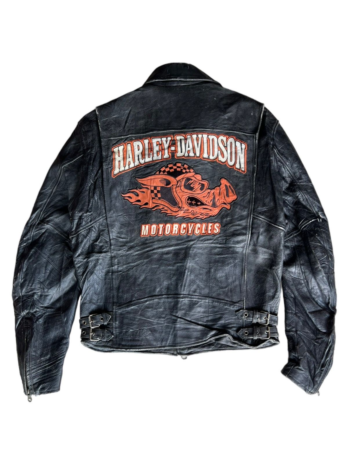 Harley Davidson × Racing × Streetwear VERY RARE JACKET LEATHER HARLEY ...