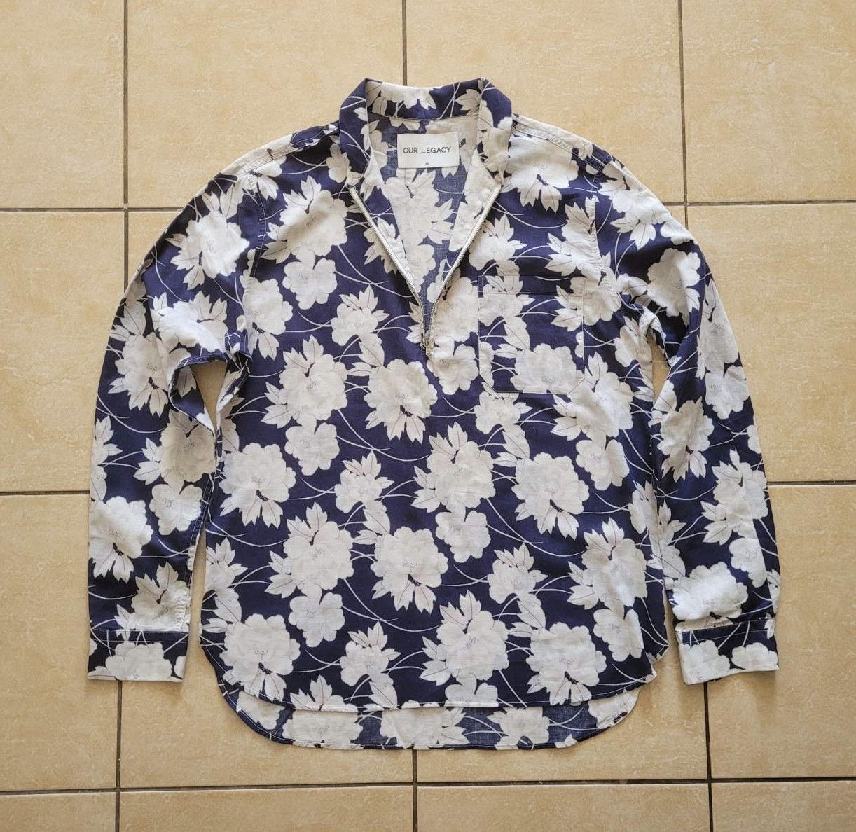 Our Legacy Our Legacy Short Zip Shirt Blue White Flowers | Grailed