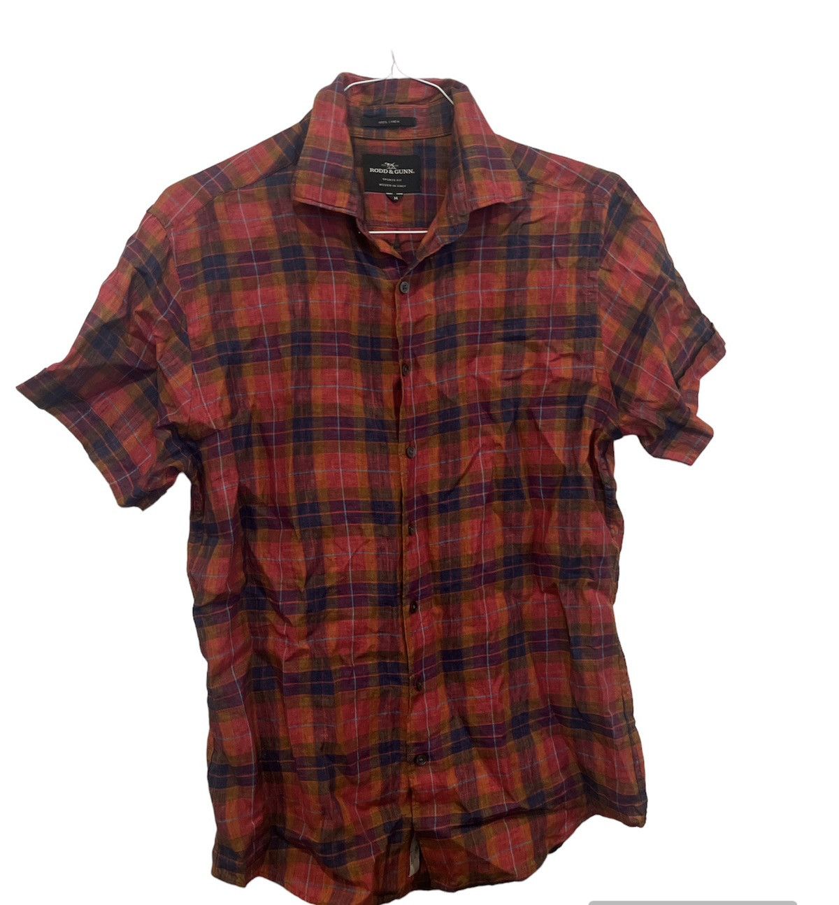 Rodd & Gunn Rodd & Gunn Red 100% Linen Plaid Short Sleeve Button Down ...