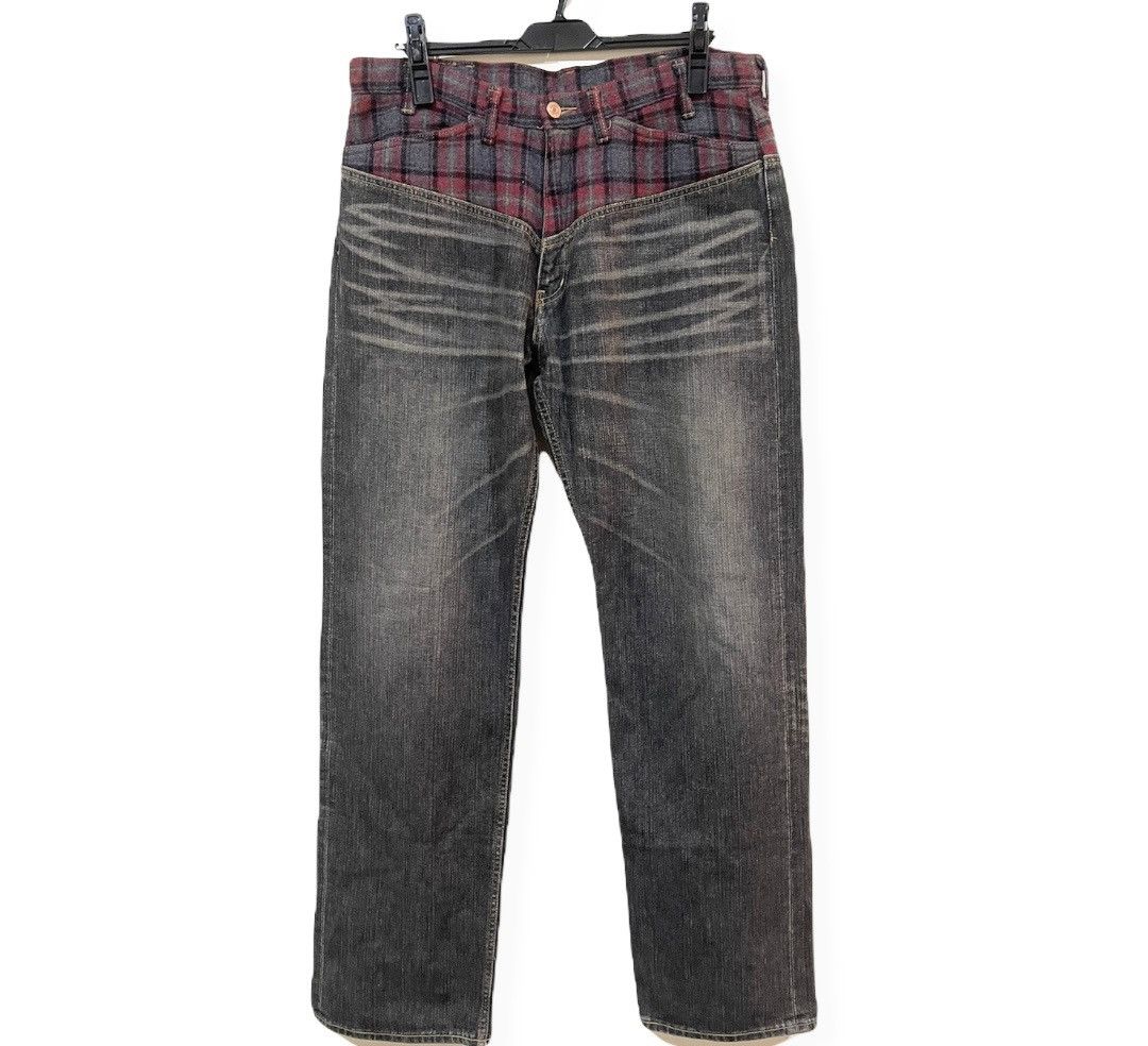 Japanese Brand Vintage Swagger Mix Half Wool Checkered Waist Jeans ...