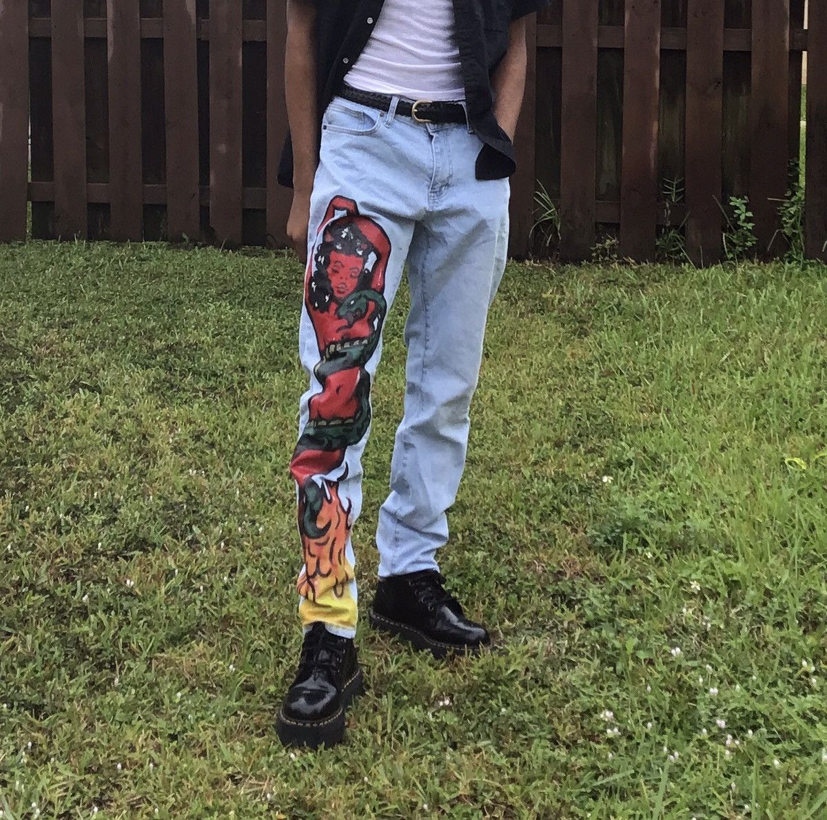 Custom × Japanese Brand × Streetwear Fire girl pants | Grailed