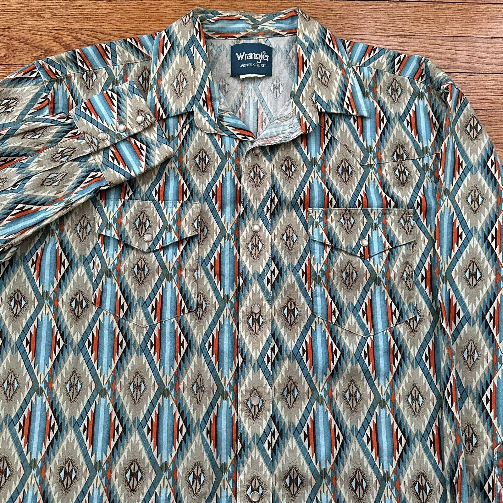 Vintage × Wrangler Vintage Wrangler Pearl Snap Checotah Western Aztec ...