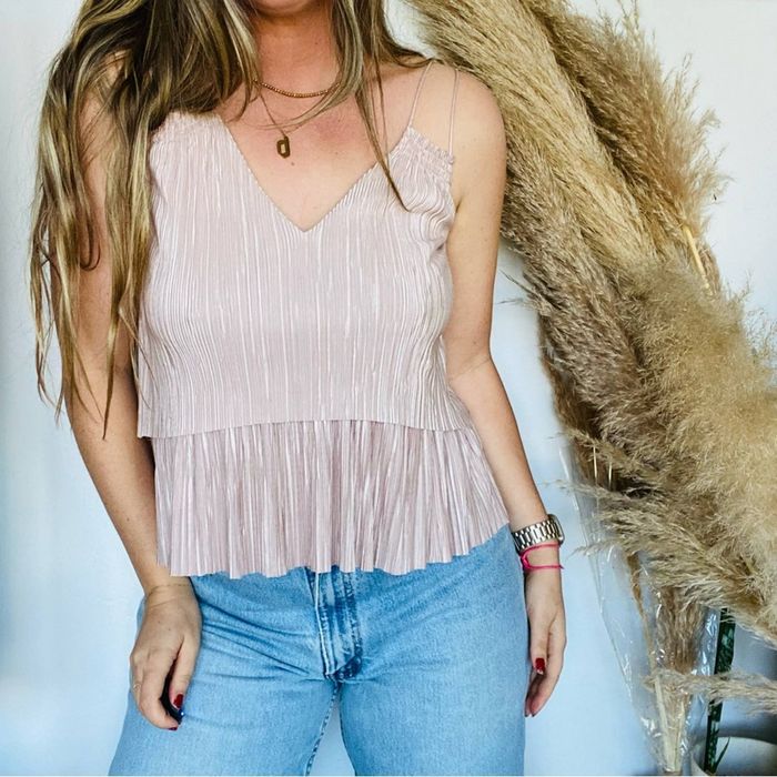 Anthropologie ANTHROPOLOGIE BINI Blush Rose Pink Ruffle Tank Top Blouse ...