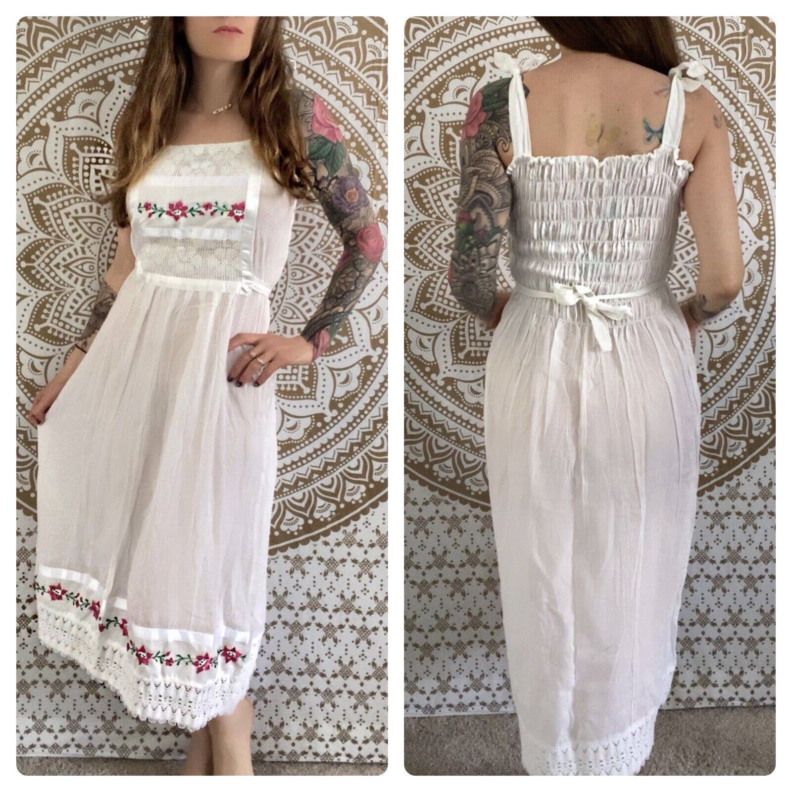 Other Kulta Vintage Mexican Floral Embroidered Crochet Dress S Grailed