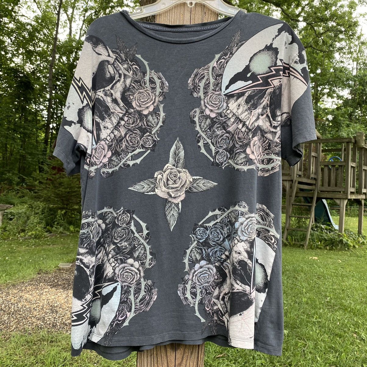 Allsaints All Saints Medium (Oversize) Skull & Roses Abstract T-Shirt ...