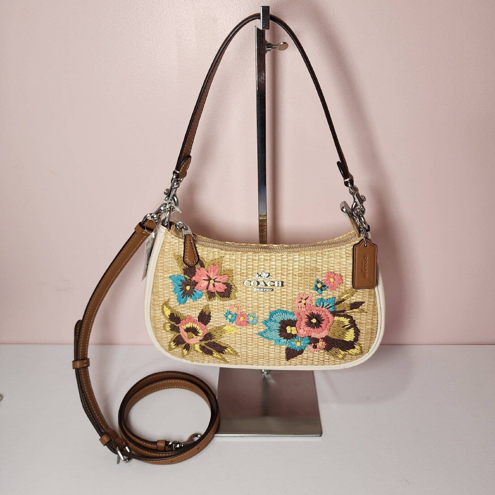 Coach NWT COACH CJ572 Teri Shoulder Bag Floral Embroidery Straw | Grailed