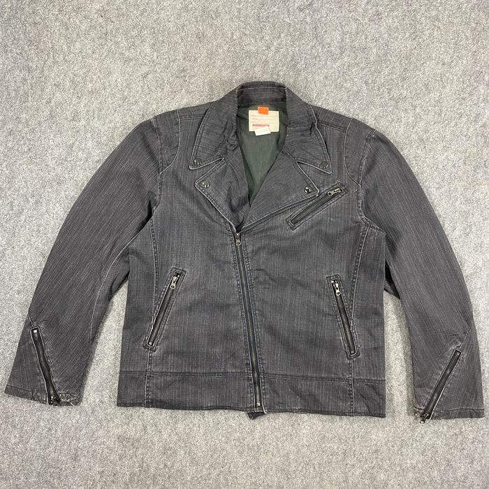 Biker Denim Vintage Punk Biker Denim Jacket Double Collar -J047 | Grailed