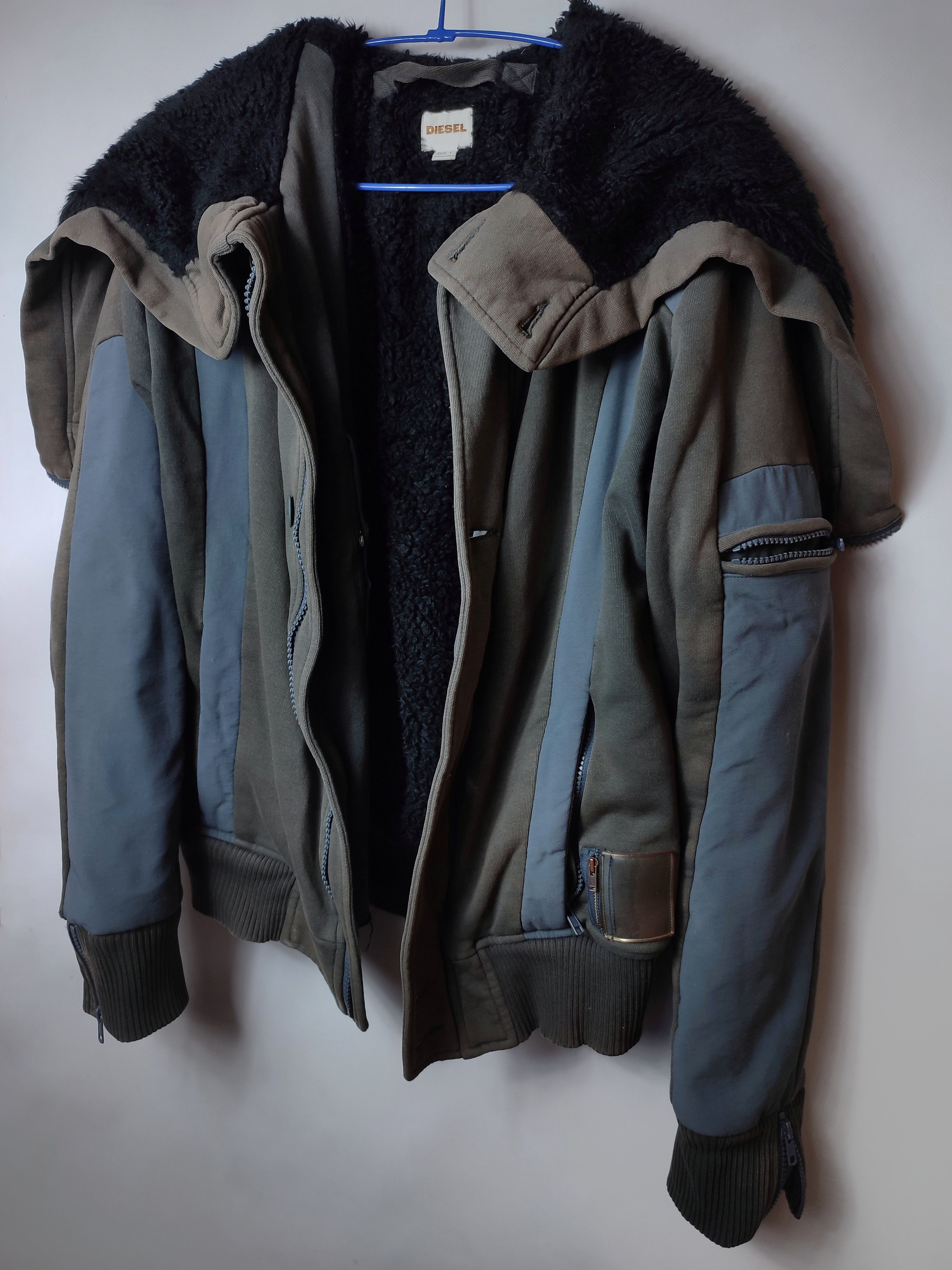 Diesel × Diesel Black Gold × Vintage Diesel Sherpa Fur hoodie jacket ...