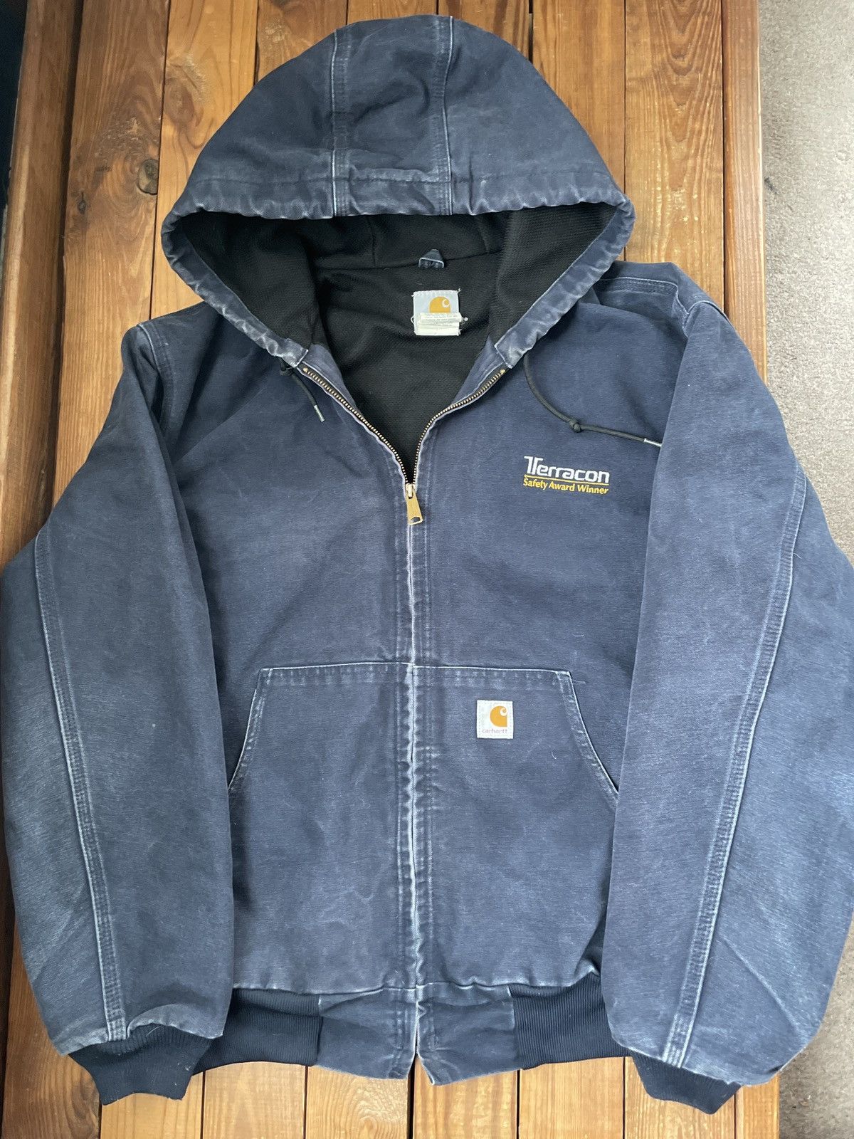 Vintage Vintage 90s Carhartt Usa Made J131 Blue Canvas Hooded Jacket ...
