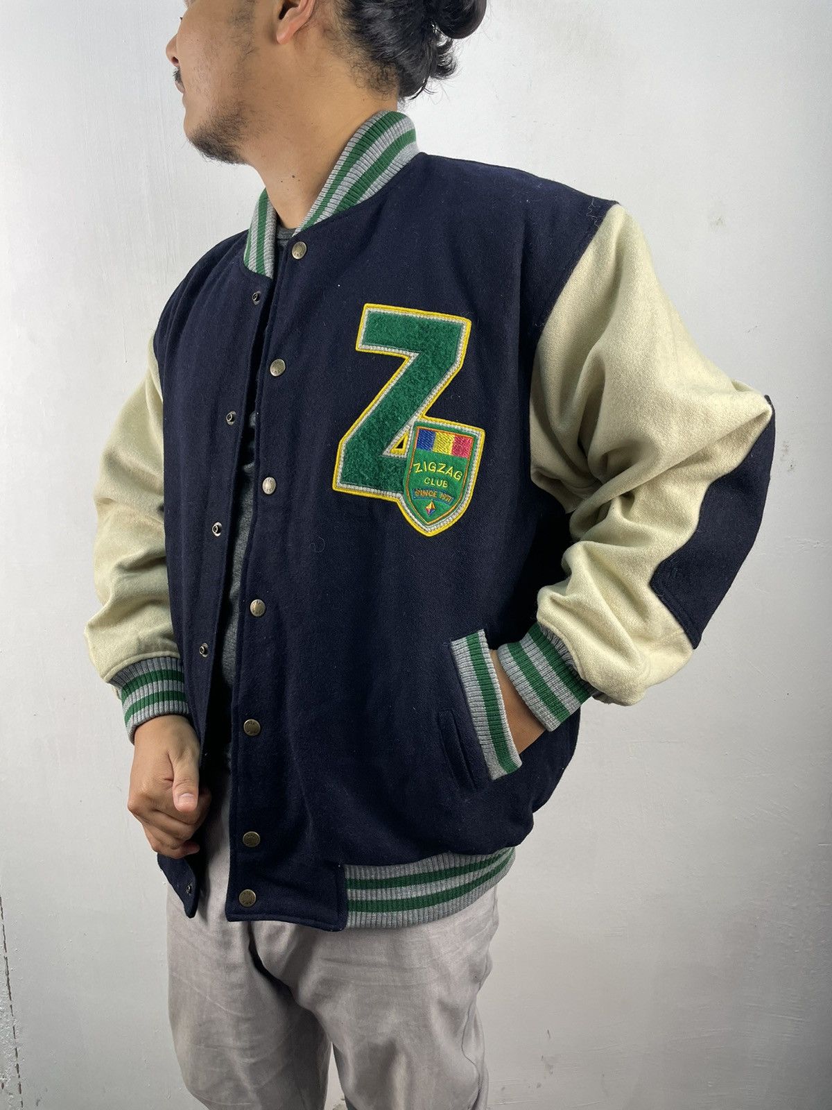 Japanese Brand × Varsity Jacket × Vintage Vintage zigzag club varsity ...