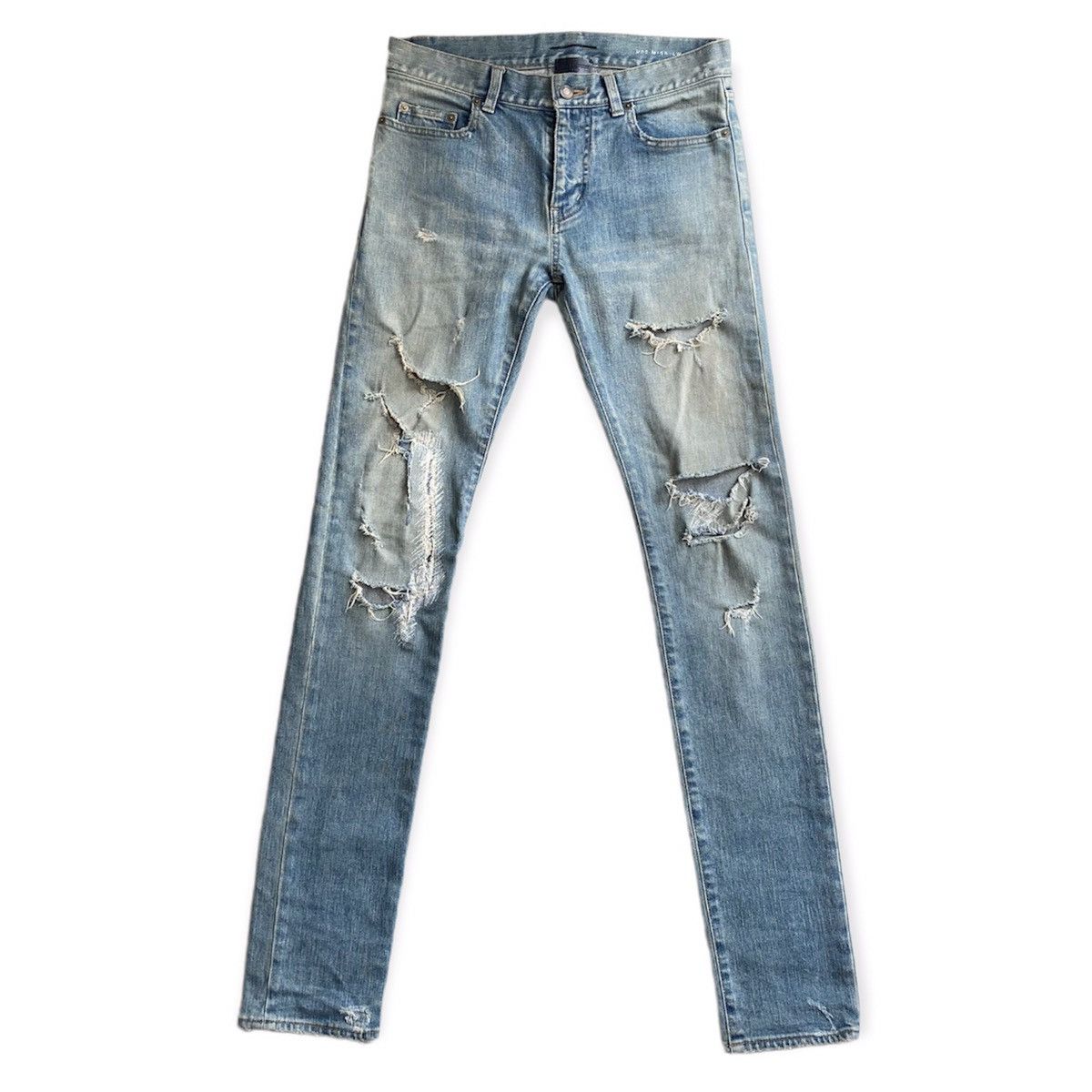 Hedi Slimane × Saint Laurent Paris Dirt Blue Trash Jeans Black Chain ...
