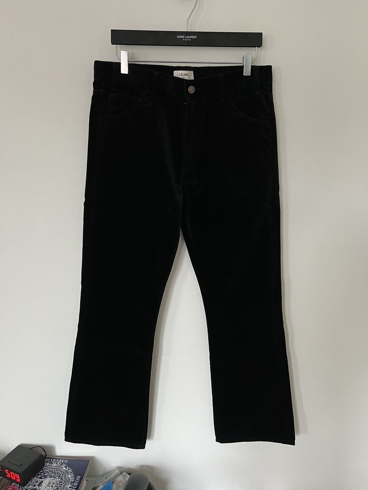 Celine × Hedi Slimane Celine Dylan flared jeans velvet black | Grailed