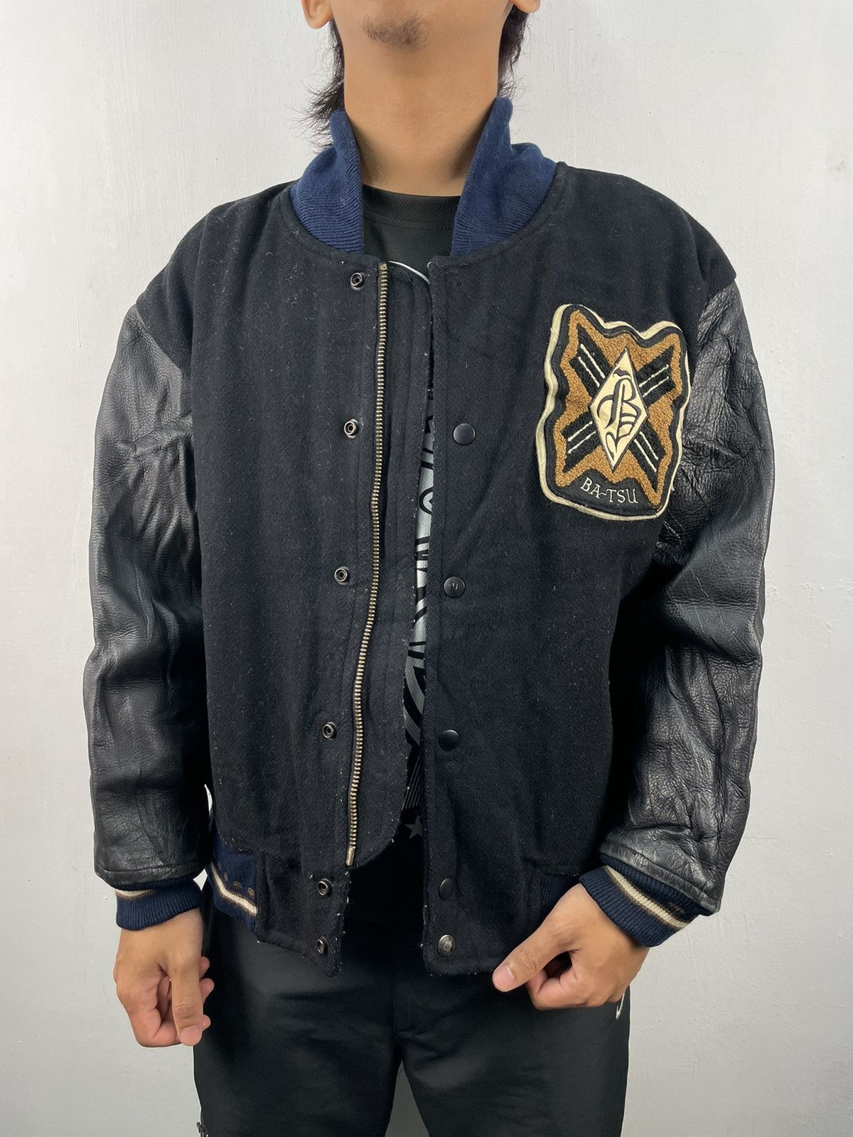 Japanese Brand Vintage Ba-tsu Leather Varsity Jacket | Grailed