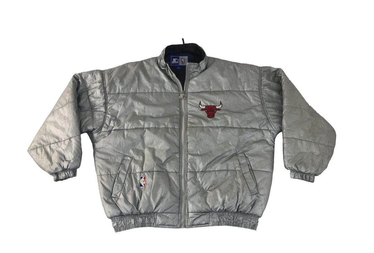 NBA × Starter NBA Starter Chicago Bulls Grey Puffer Quilted Jacket ...