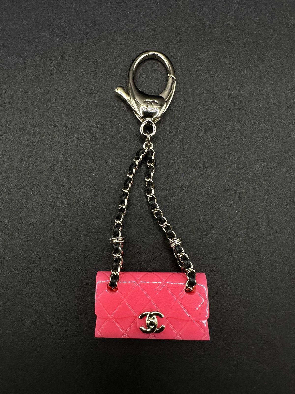 Chanel Chanel Bag Charm Keychain in Pink Resin and Light Gold Metal ...