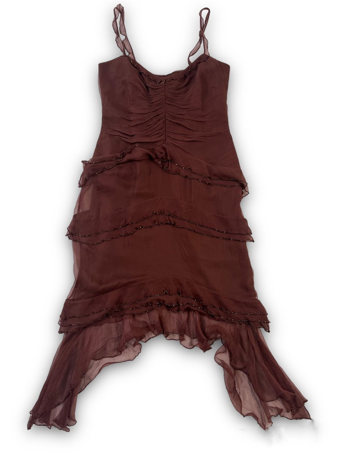 Designer × Japanese Brand × Vintage 90s cache brown tiered beaded dress ...