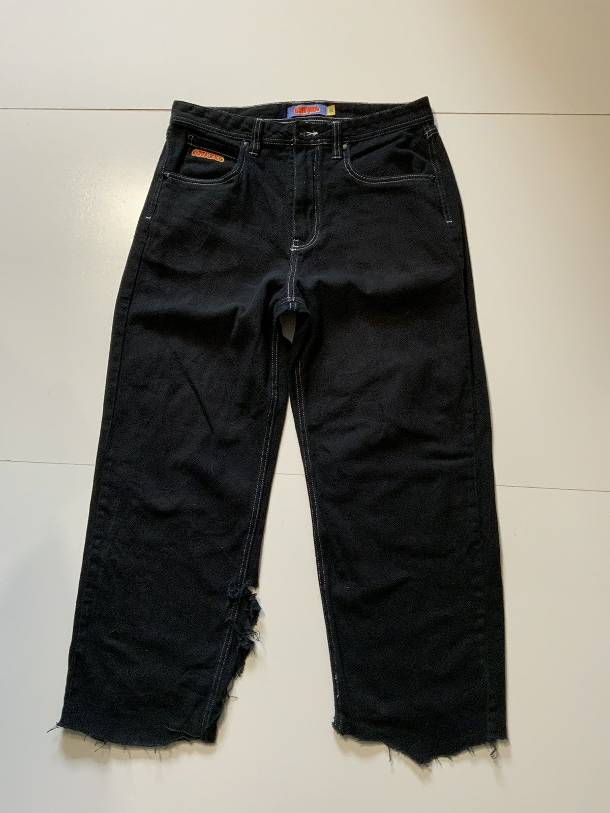Empyre Empyre Skate Black Thrashed Baggy Distressed Wide Leg Pants ...