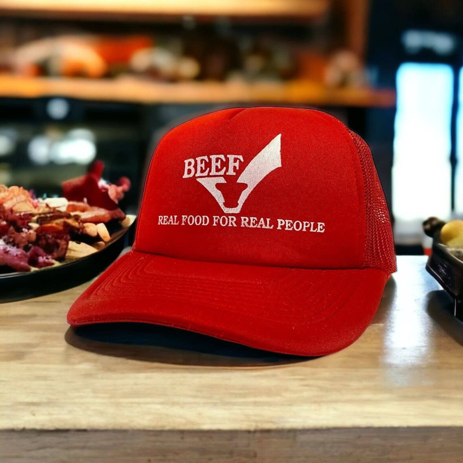 Vintage Vintage Beef Real Food for Real People Snapback Trucker Hat ...