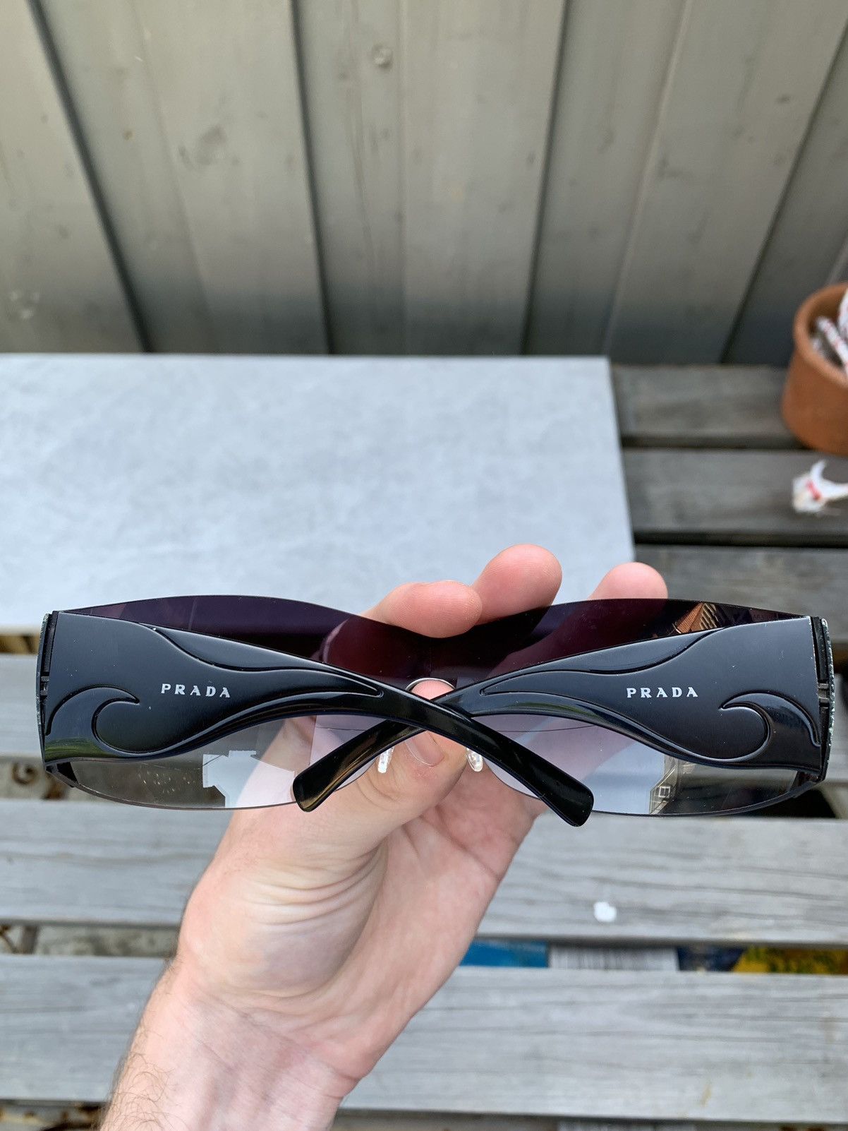 Prada × Streetwear × Vintage 2000s Prada Rimless Flame Wrap Sunglasses ...