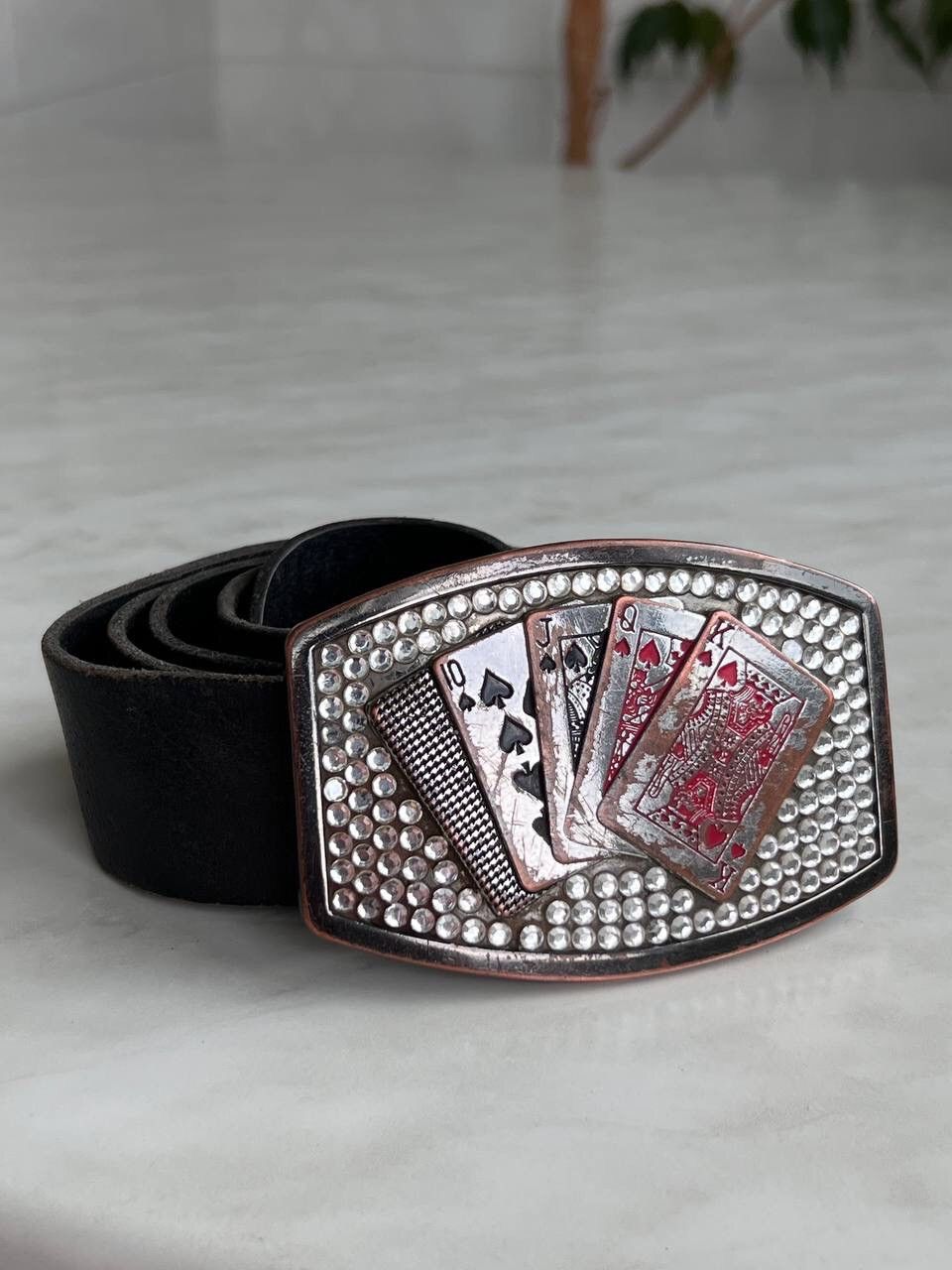 German × Vintage 90's Vintage Poker Leather metal cards belt y2k | Grailed